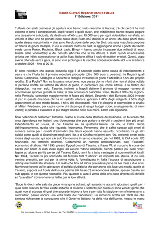 Gioco d’azzardo terza industria d’Italia. Ma c’è chi dice Casi...No! | PDF