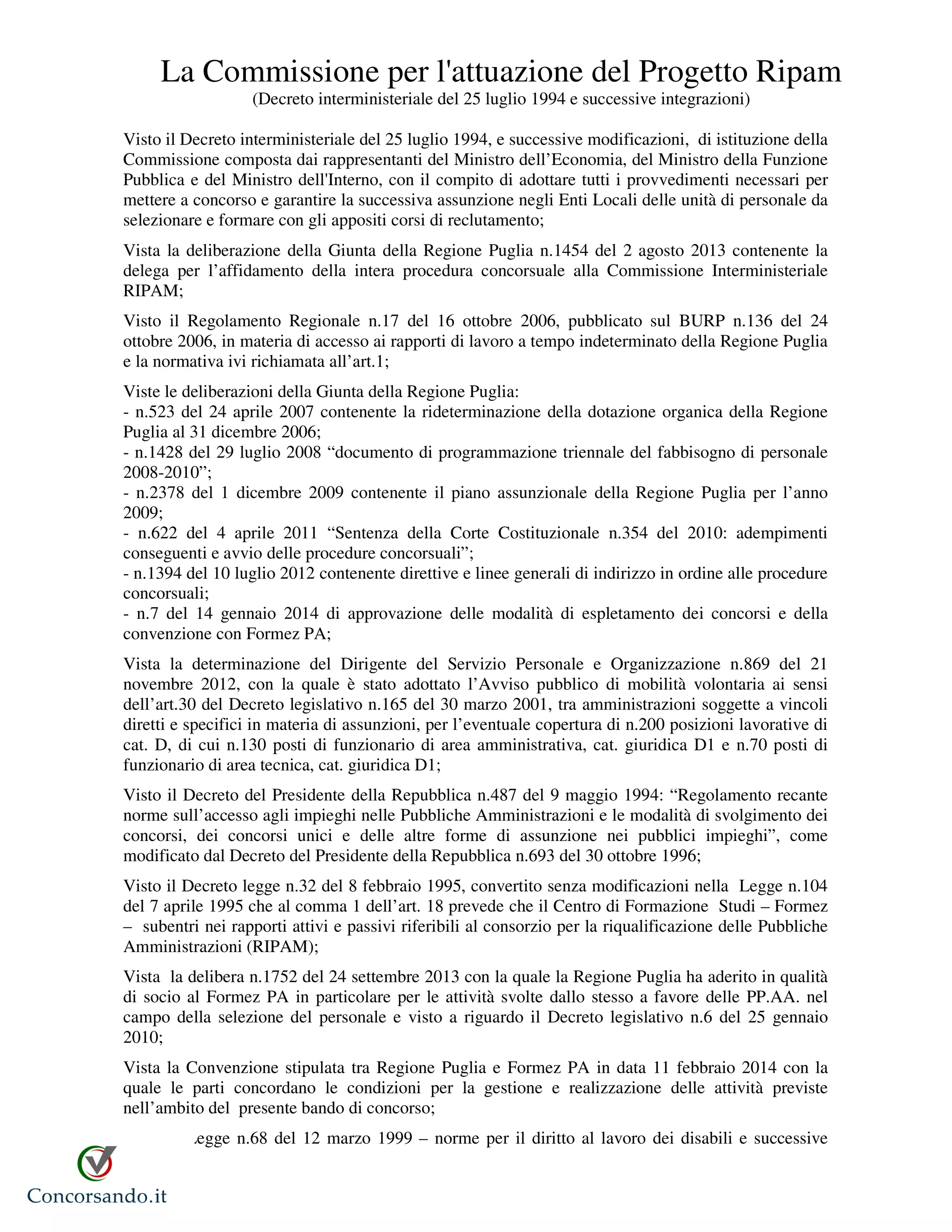 Bando concorso ripam puglia | PDF