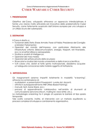 CORSO DI PERFEZIONAMENTO E AGGIORNAMENTO PROFESSIONALE - CYBERWARFARE ...