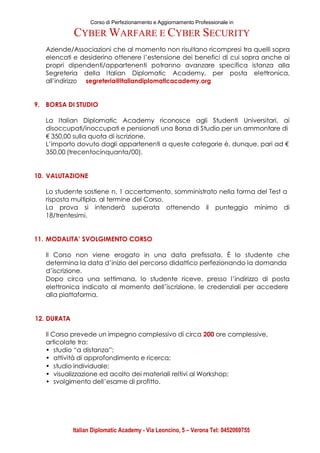 CORSO DI PERFEZIONAMENTO E AGGIORNAMENTO PROFESSIONALE - CYBERWARFARE ...