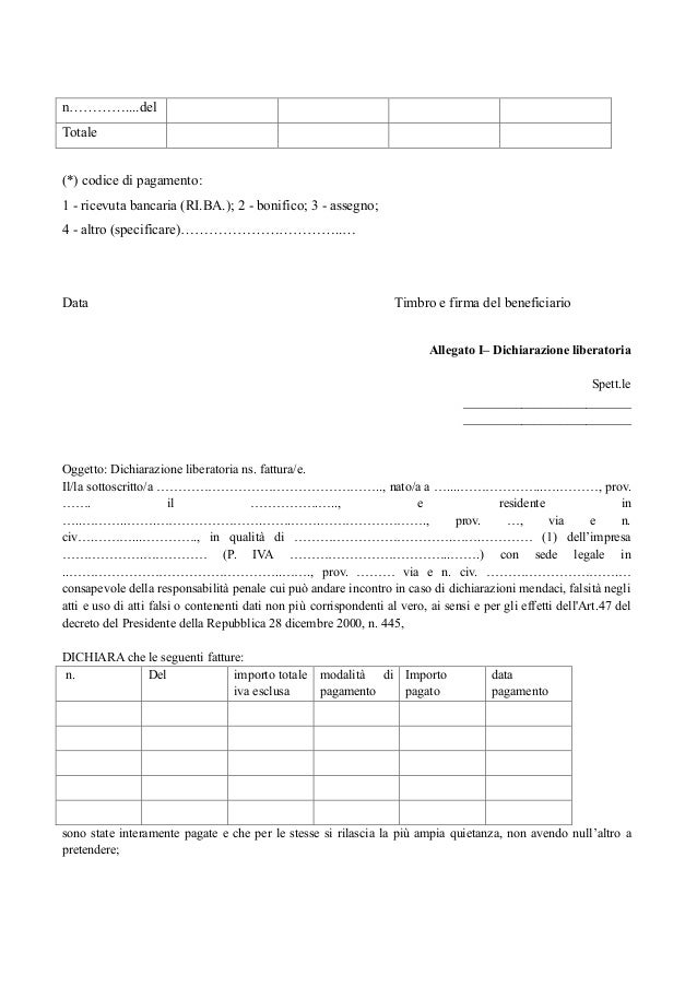 Modello Di Quietanza Liberatoria Assegno - Sergio Walker Esempio di Lettera