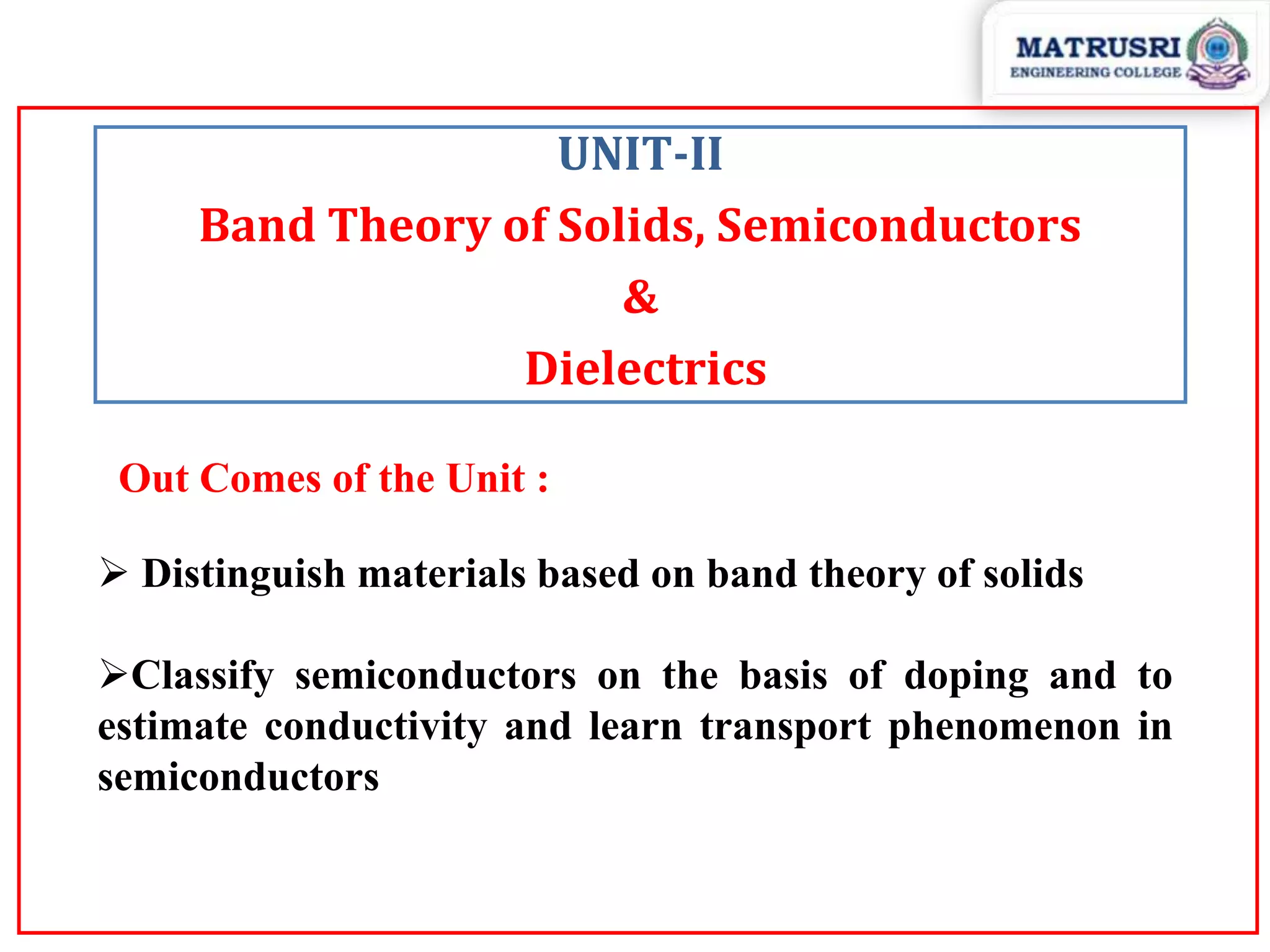 Band theory of solids,semiconductors and dielectrics | PPT