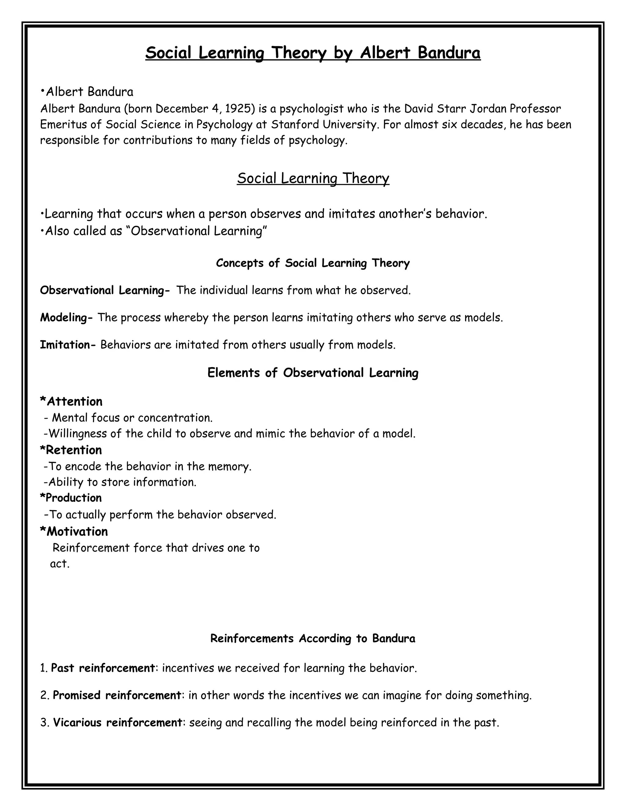 albert bandura's social learning theory | DOC