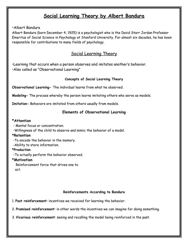 albert bandura's social learning theory | PDF
