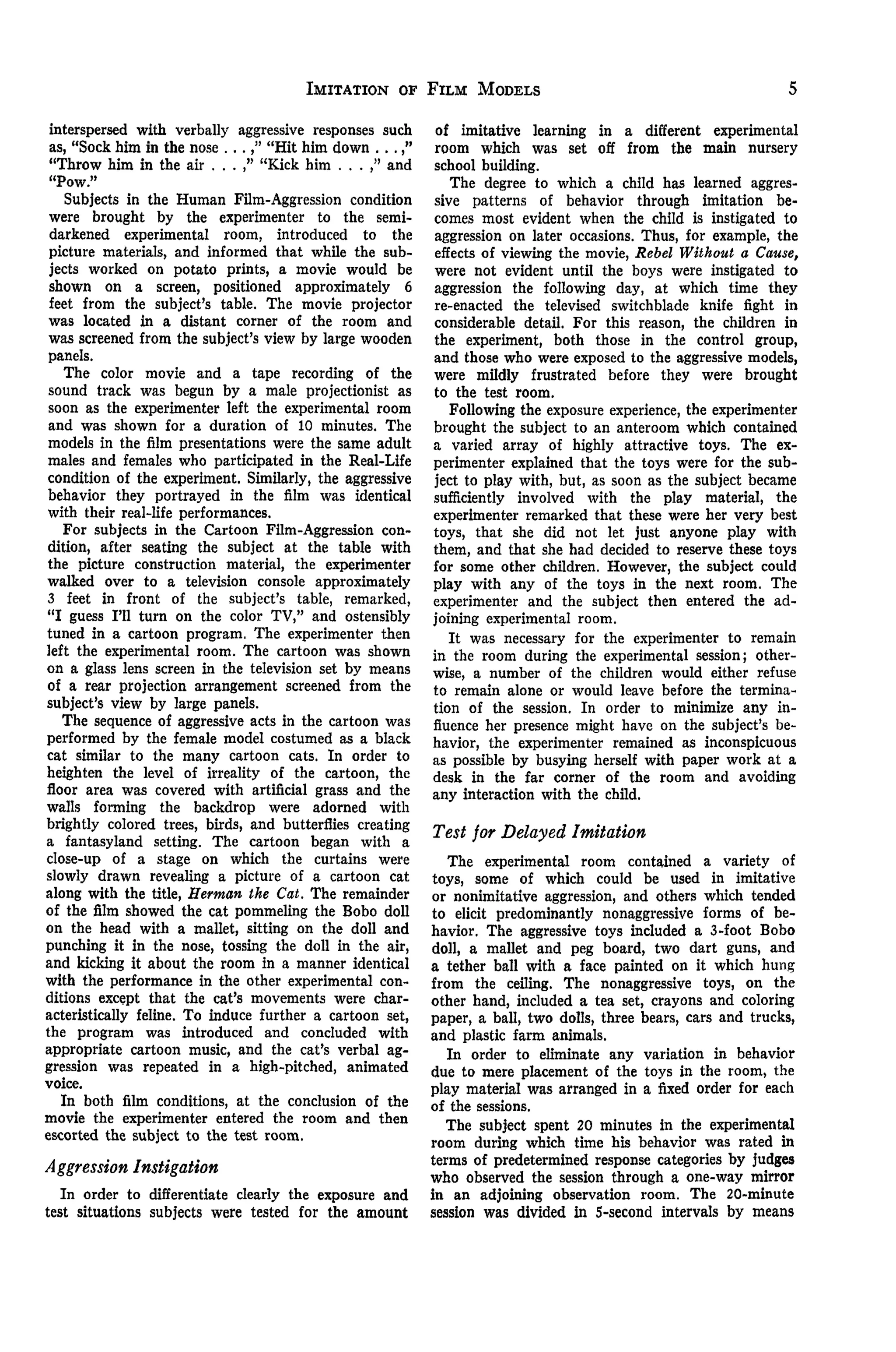 Bandura, Ross i Ross (1961) experiment pdf | PDF