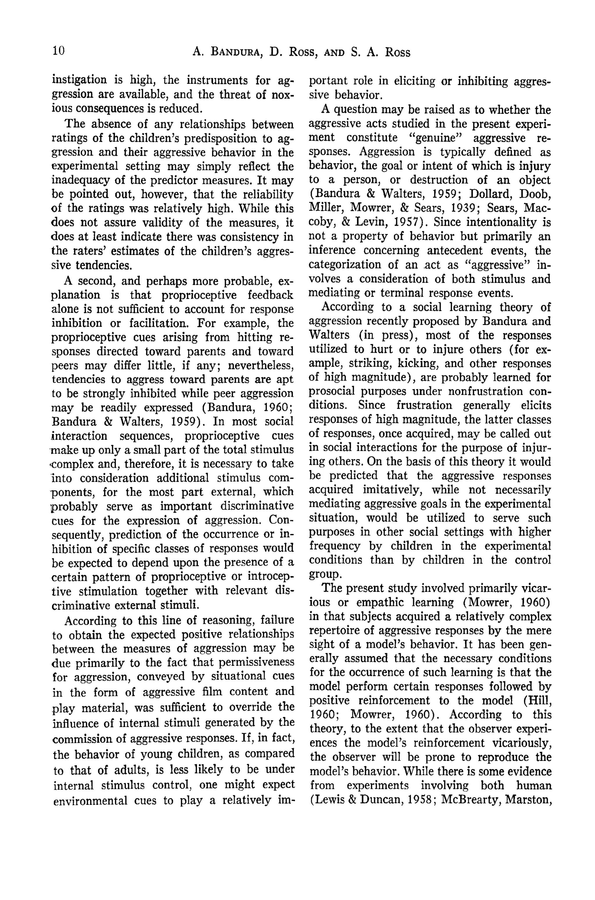 Bandura, Ross i Ross (1961) experiment pdf | PDF