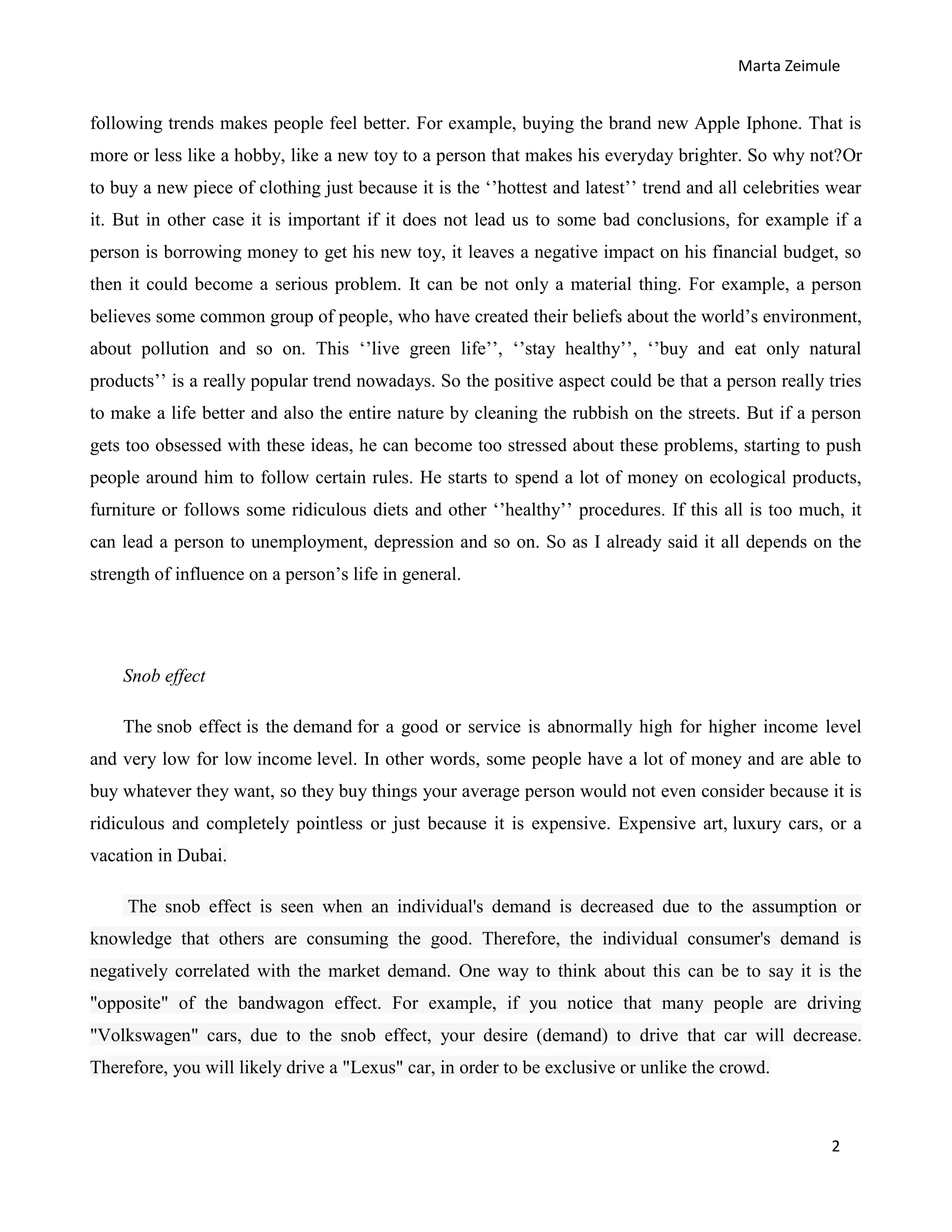 Bandwagon effect and snob effect | DOCX