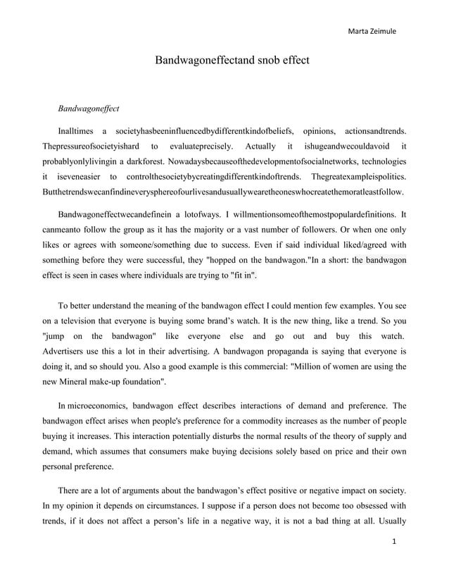 Bandwagon effect and snob effect | DOCX