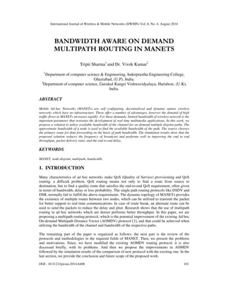 Bandwidth aware on demand multipath routing in manets | PDF