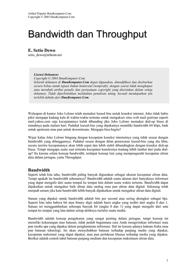 Bandwidth dan throughput | PDF