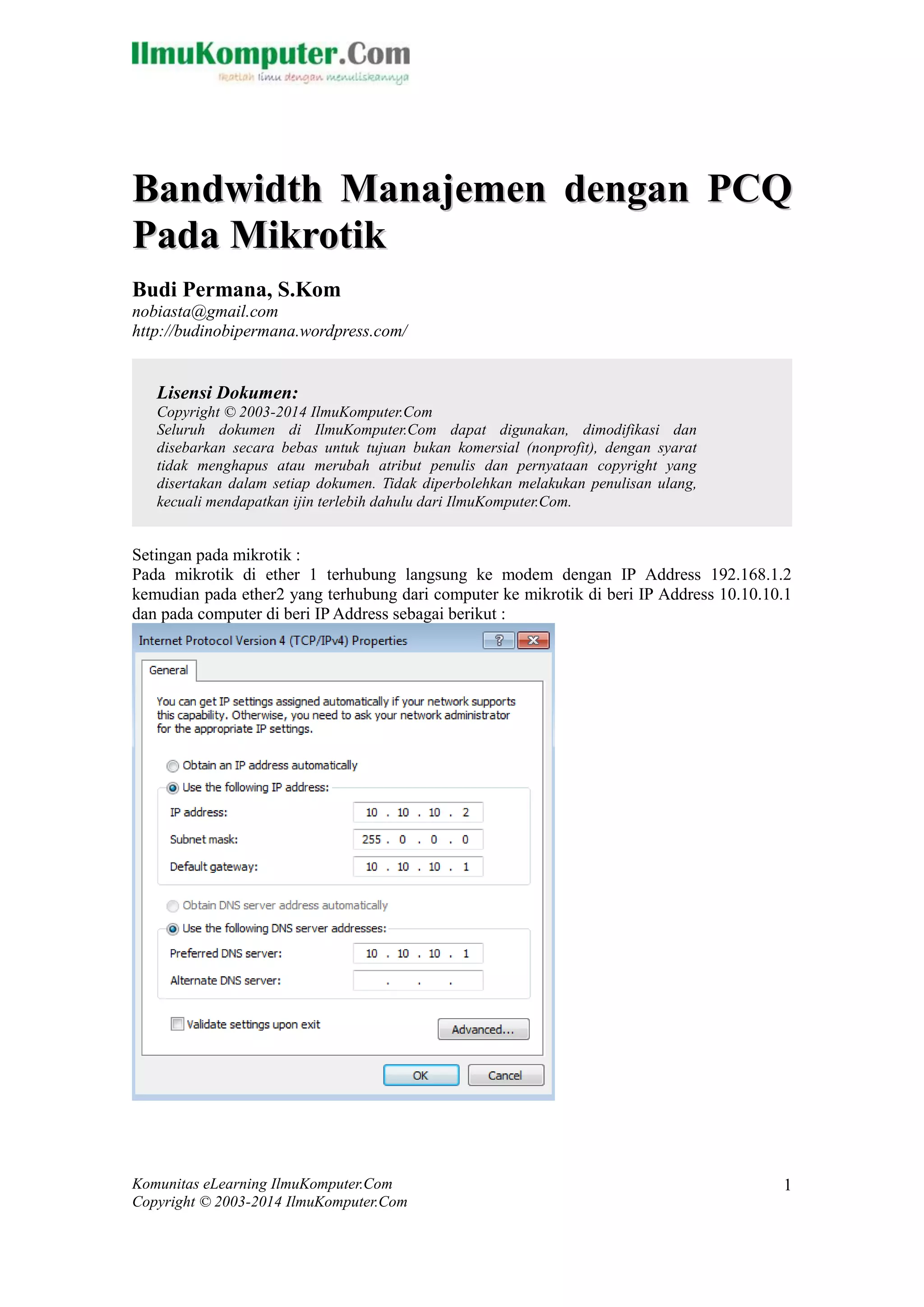 Bandwidth Manajemen Dengan Pcq Pada Mikrotik Pdf