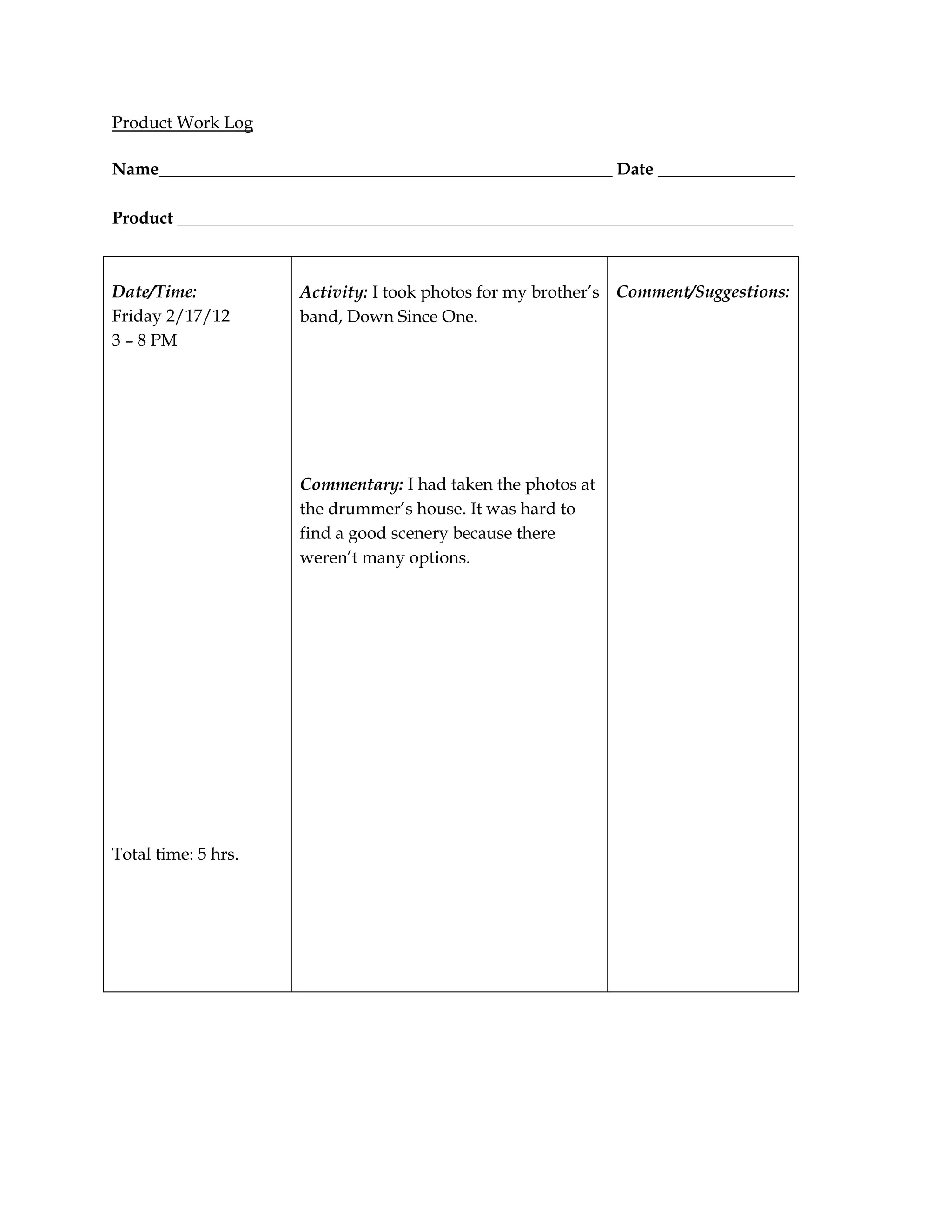 Band work log | DOCX