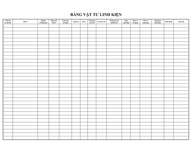 Bảng vật tư linh kiện | PPT