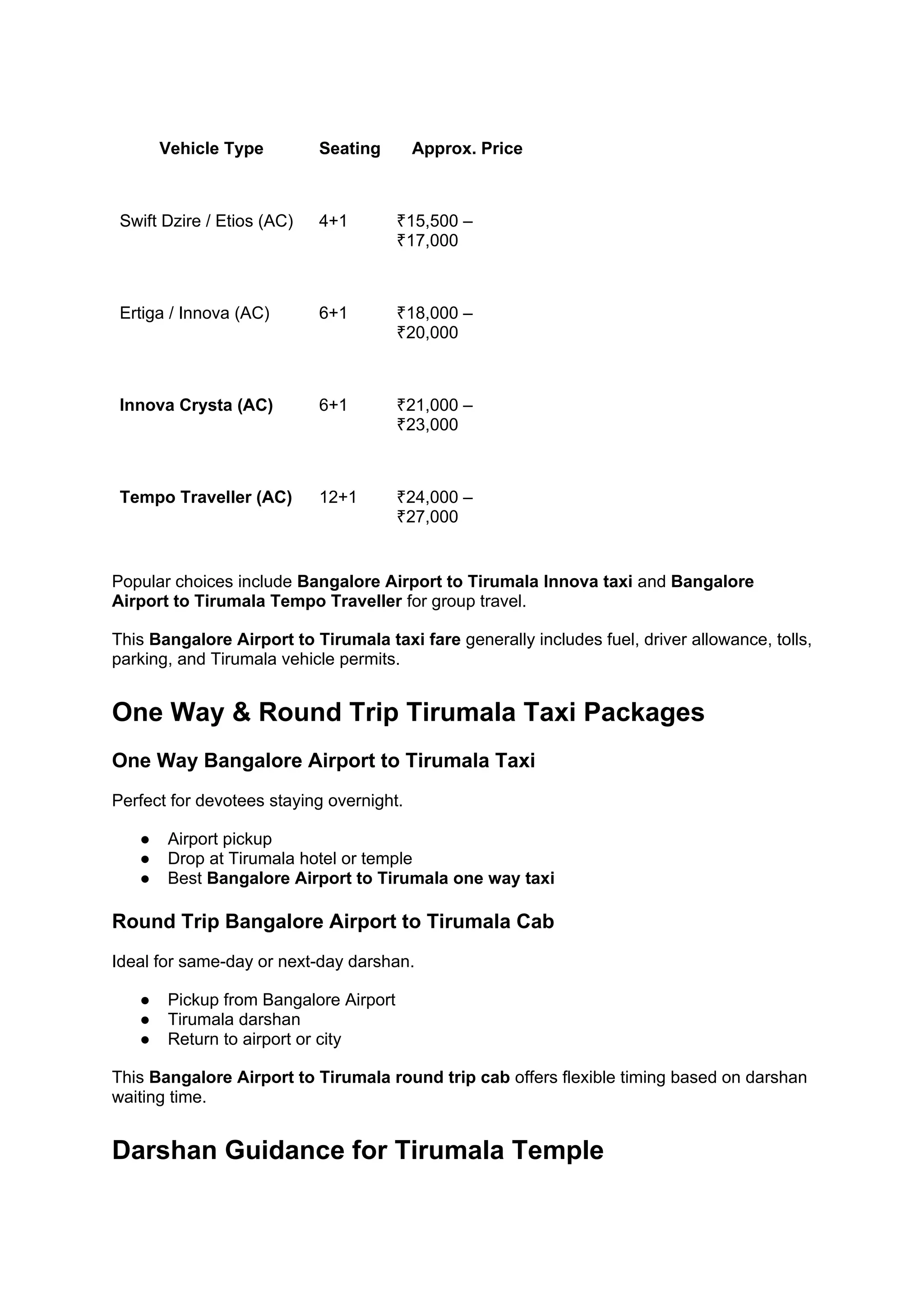 Bangalore Airport to Tirumala Car Rental Package.docx