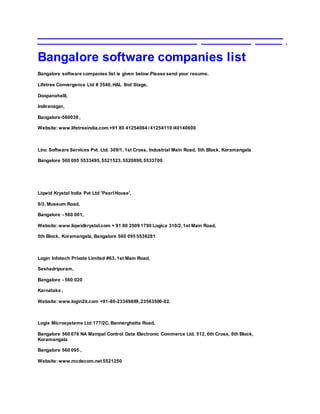 Bangalore software companies list | DOCX