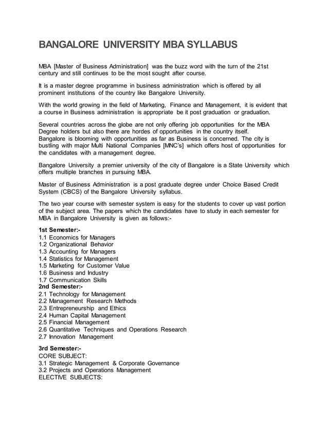 Bangalore university mba syllabus | DOCX | Undergraduate Education ...