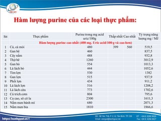 Bảng danh sách thực phẩm giàu purin- Viện Gút | PDF