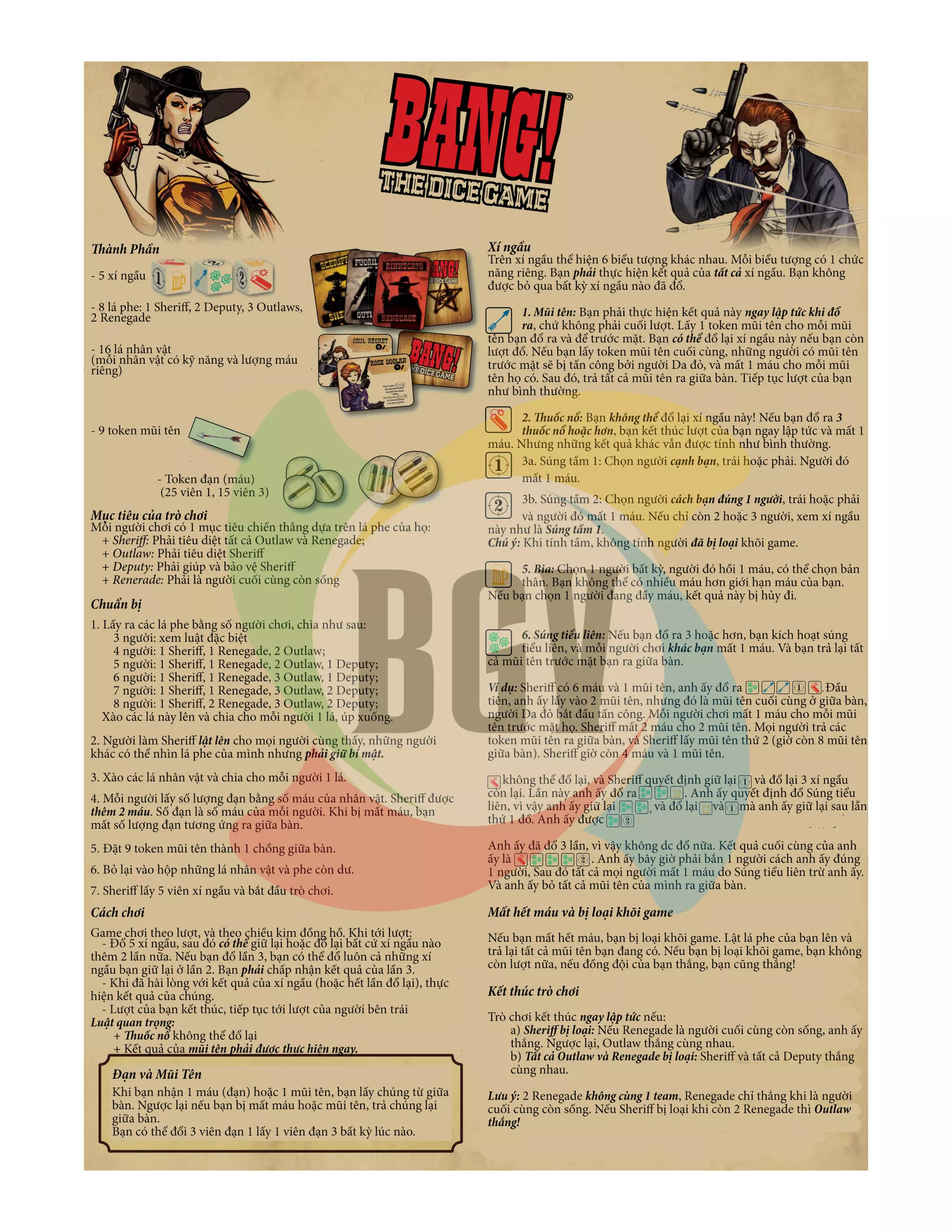 Hướng dẫn chơi board game Bang! The Dice Game | PDF