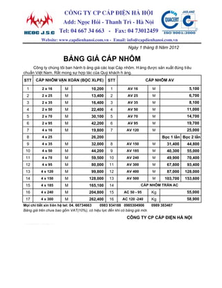 Bang gia cap nhom 2012 | PDF | Free Download