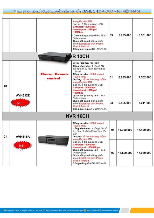 Bang gia phan phoi avtech | DOC