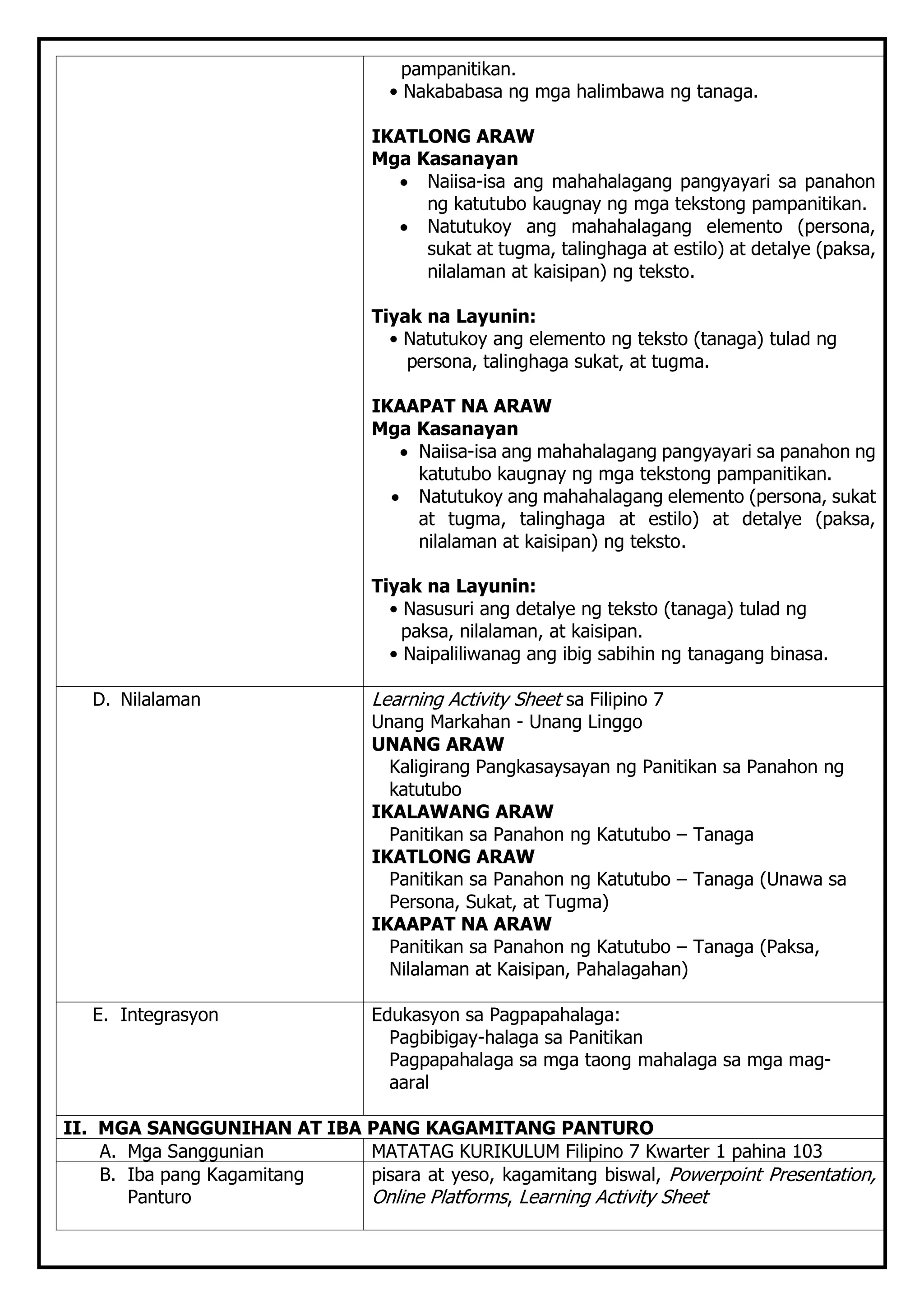 Banghay-aralin-sa-Filipino-7_MATATAG-Curriculum | PDF