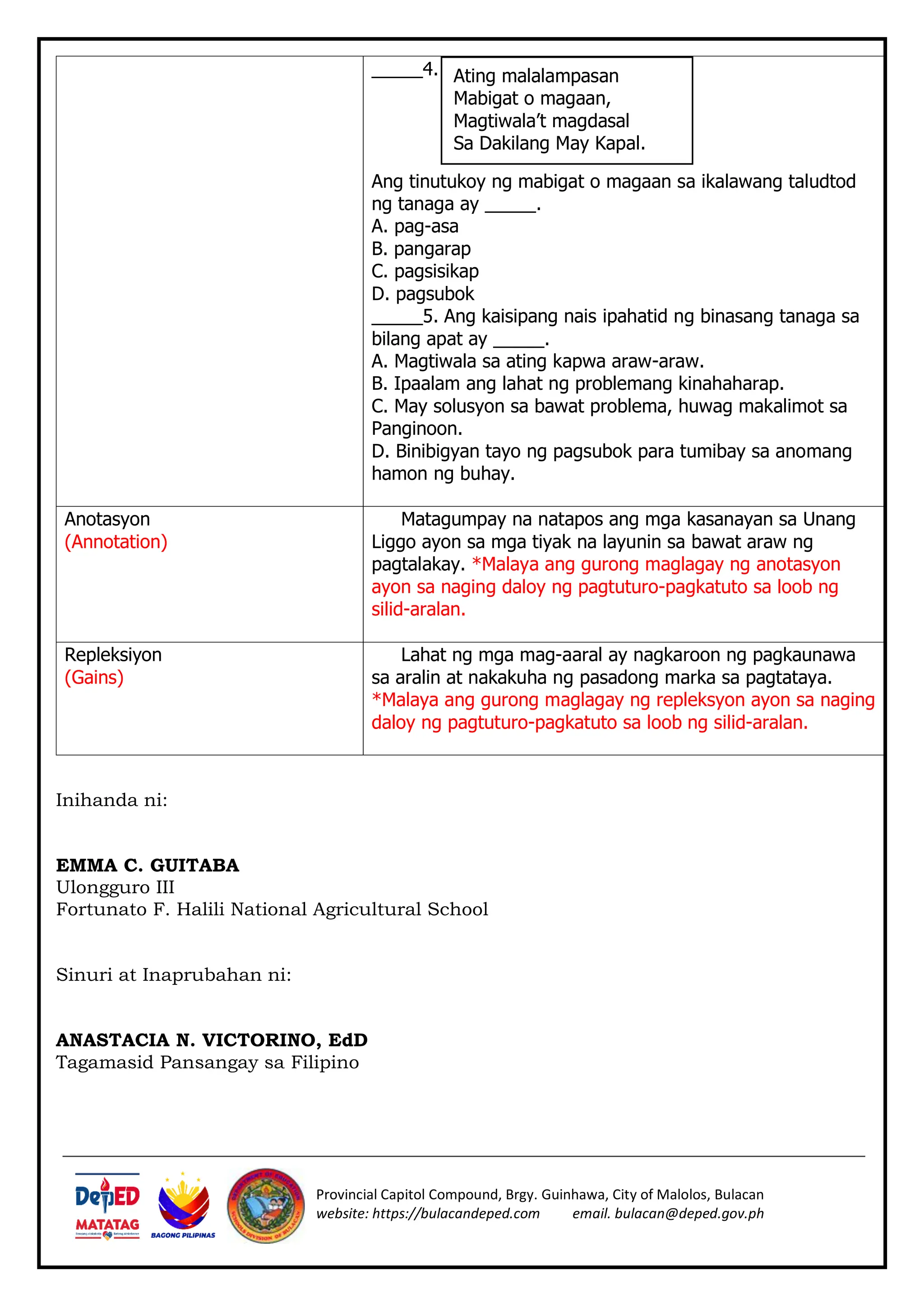Banghay-aralin-sa-Filipino-7_MATATAG-Curriculum | PDF