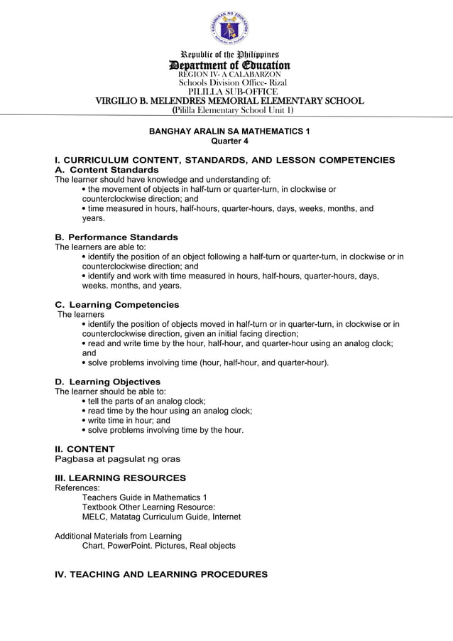 Lesson Plan Mathematics 1 Quarter 4-week 6 | DOCX