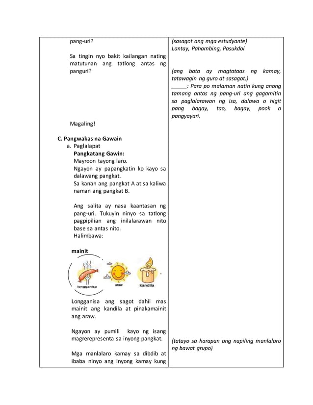 Banghay Aralin - Antas ng Pang-uri | DOCX