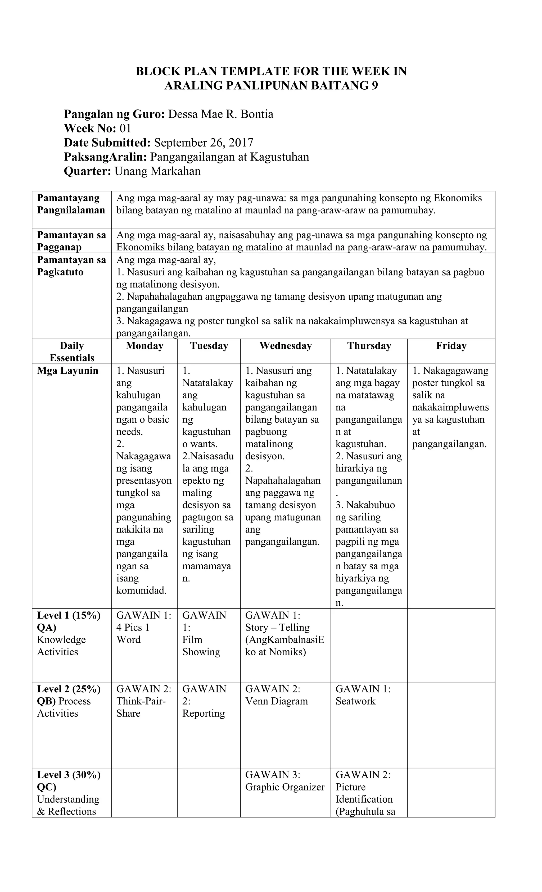 Banghay aralin sa araling panlipunan 9 | PDF