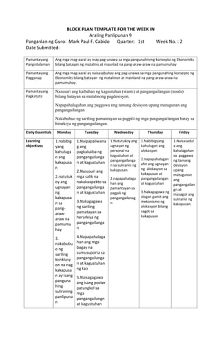 Banghay aralin sa araling panlipunan 9 | PDF