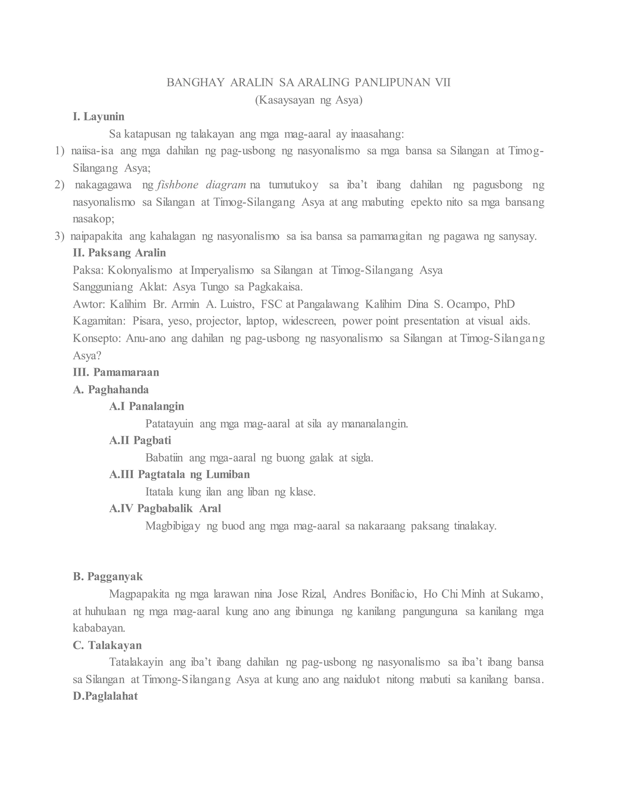 Banghay aralin sa araling panlipunan vii | DOCX