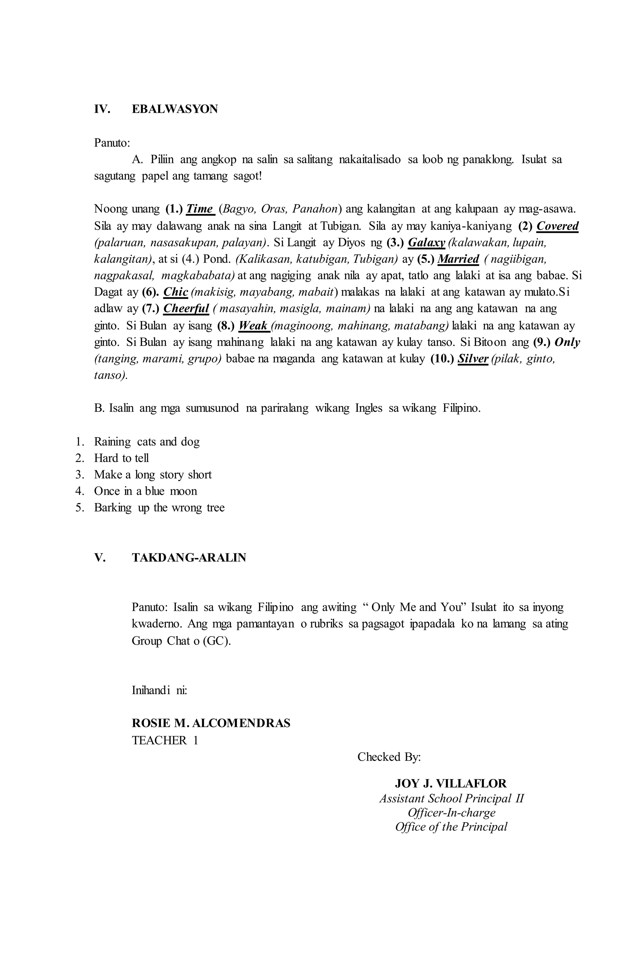 Banghay aralin sa filipino 10 rose | DOCX