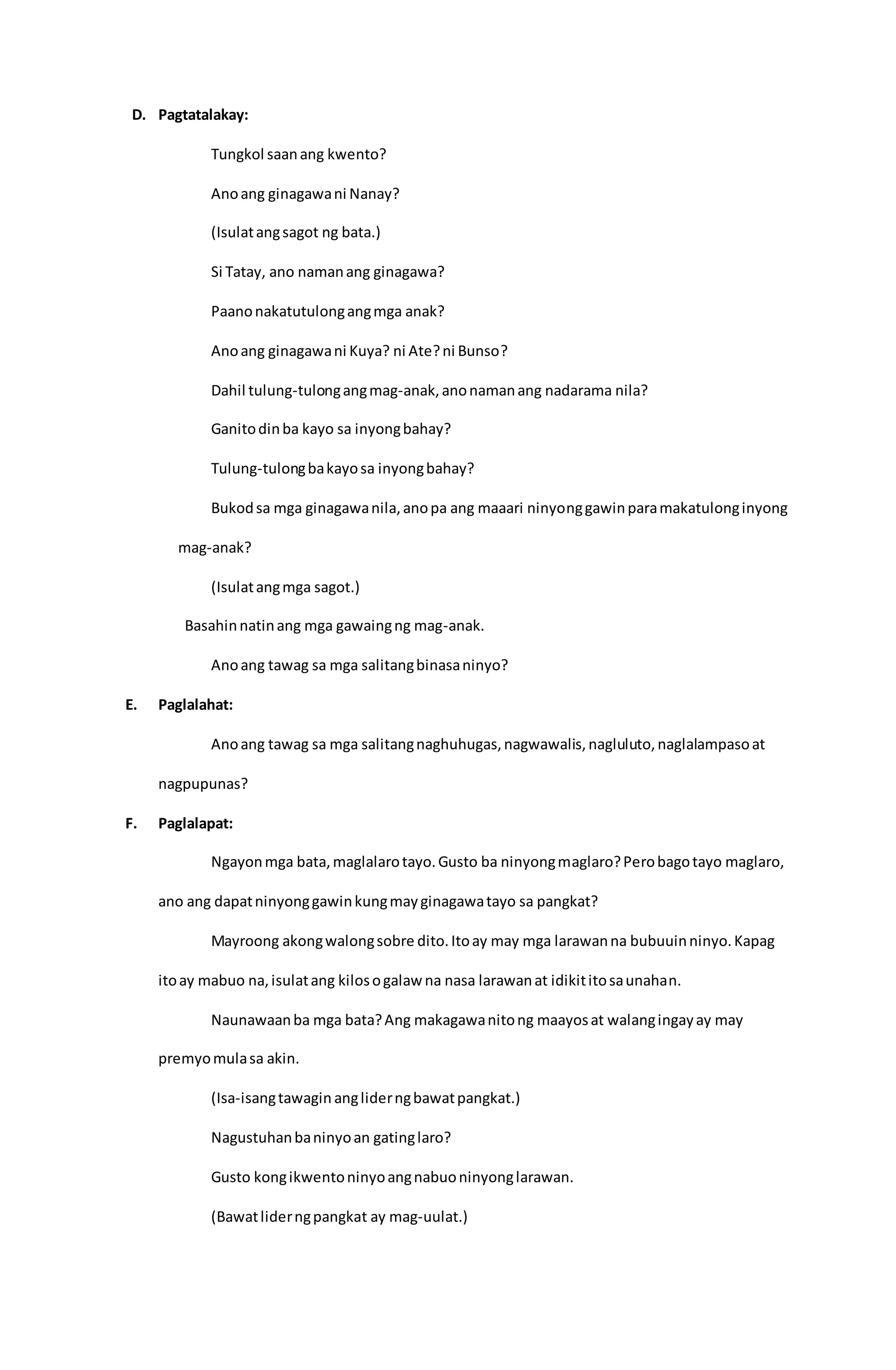 Banghay aralin sa filipino 1 salitang kilos | DOCX
