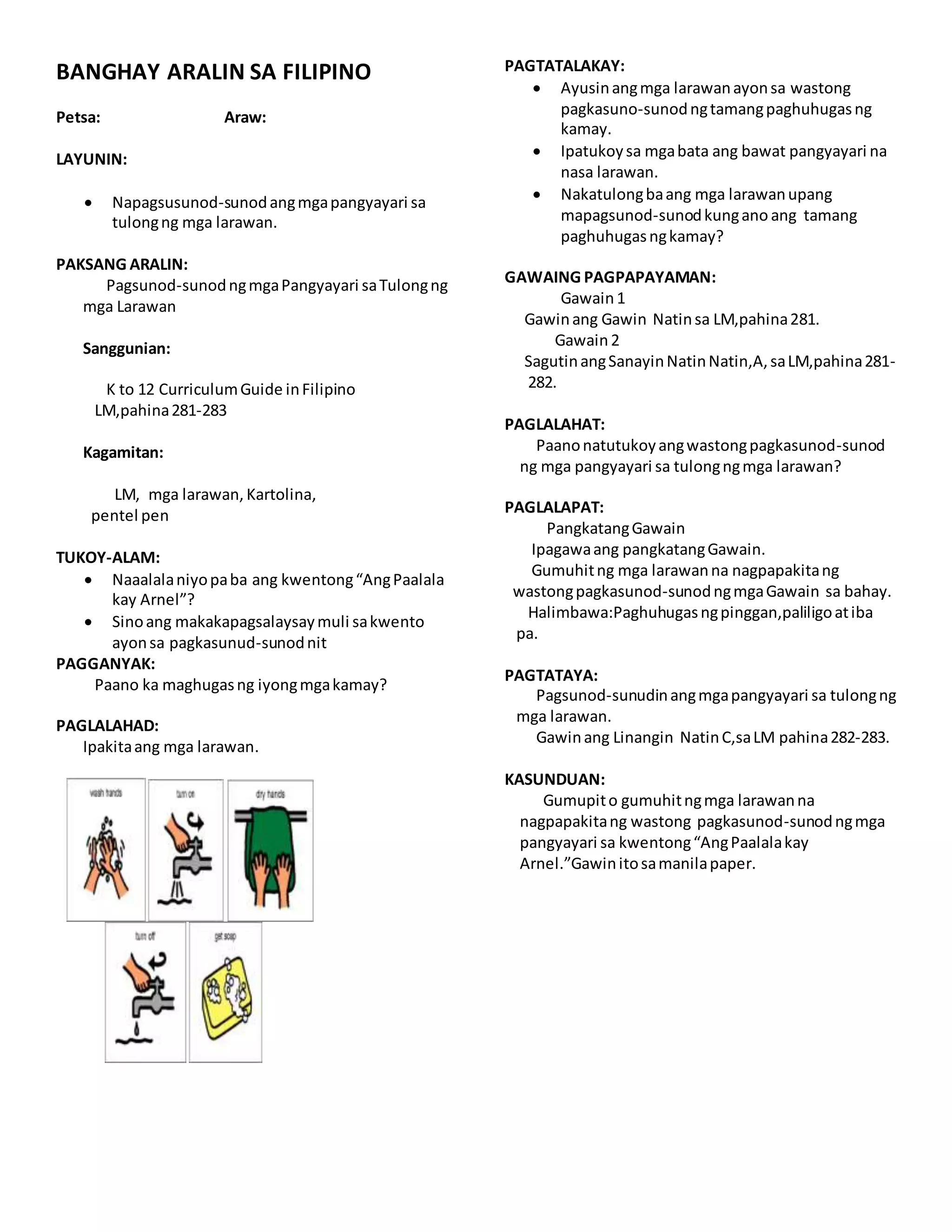 Banghay aralin sa filipino( 9 lessons)ikatlong markahan | DOCX