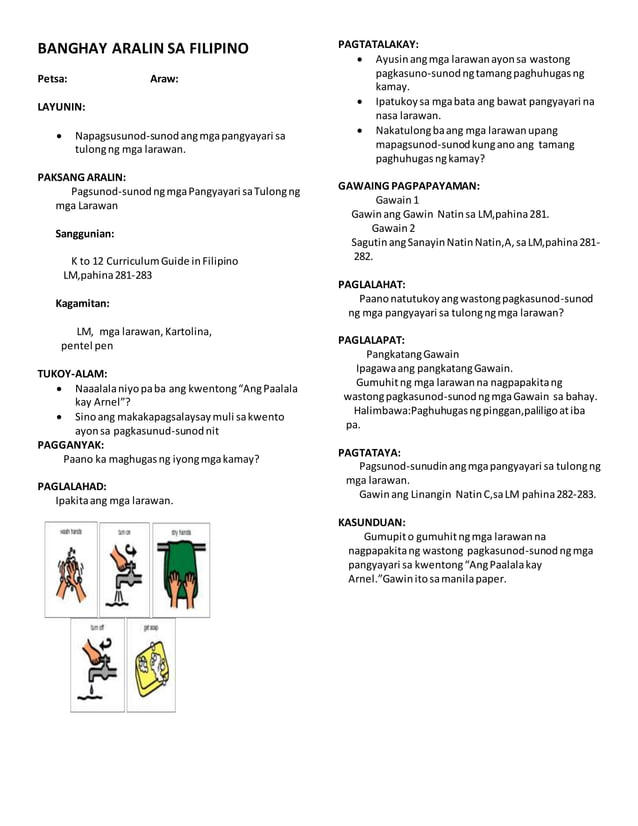 Banghay aralin sa filipino( 9 lessons)ikatlong markahan | DOCX