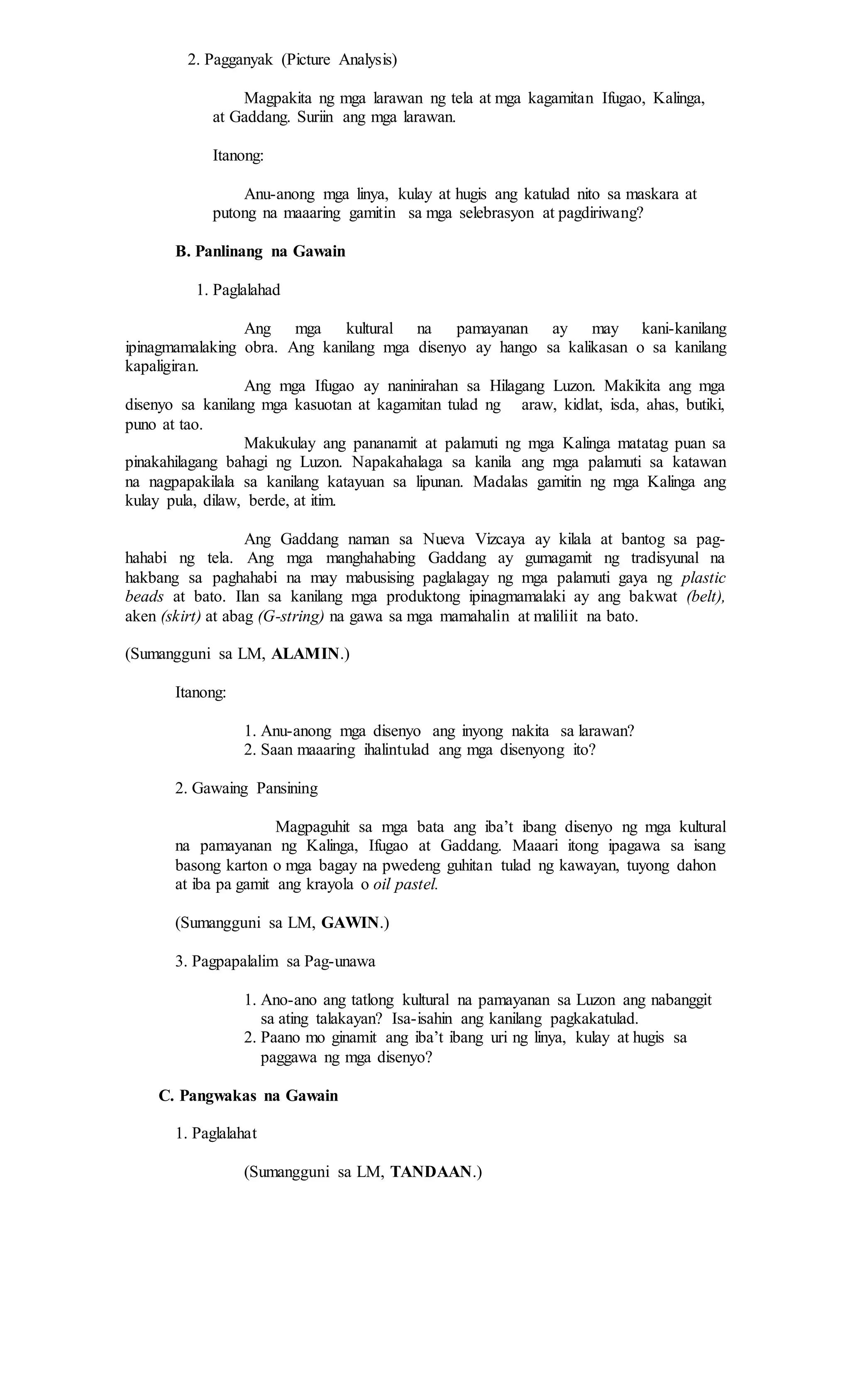 Banghay aralin sa sining iv | DOCX