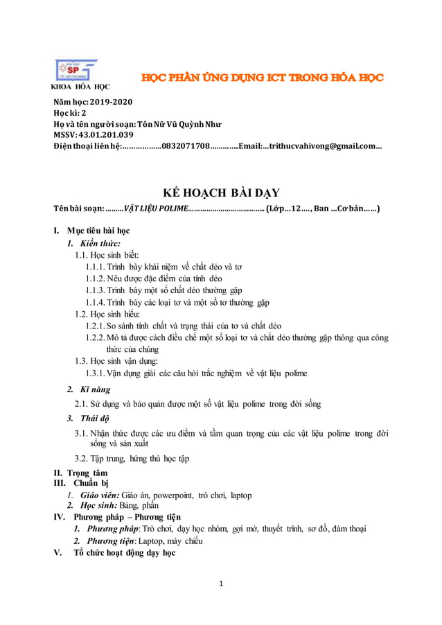 KHDH bài Vật liệu polime | PDF