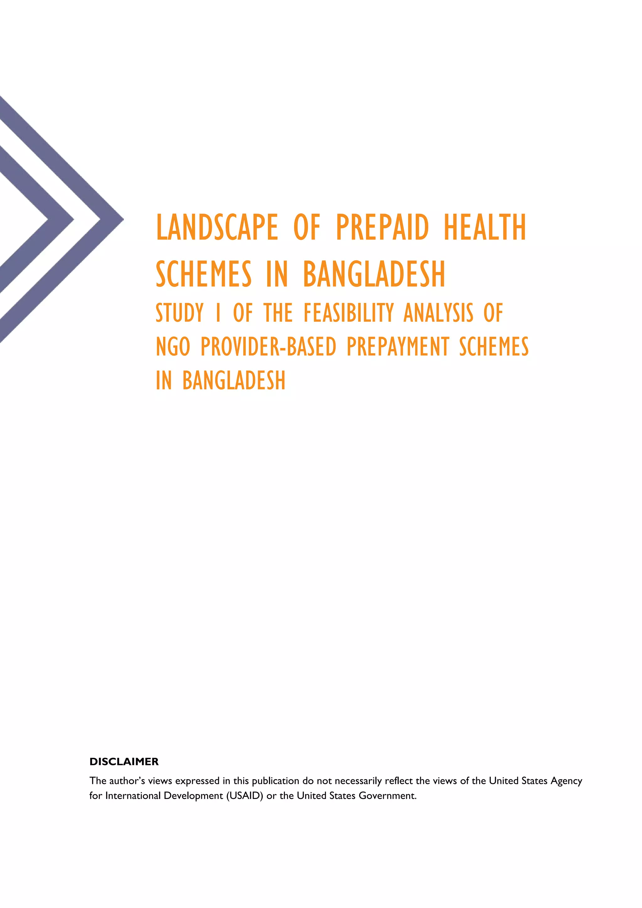 Bangladesh NGO Provider-Based Prepayment Schemes Feasibility Analysis | PDF