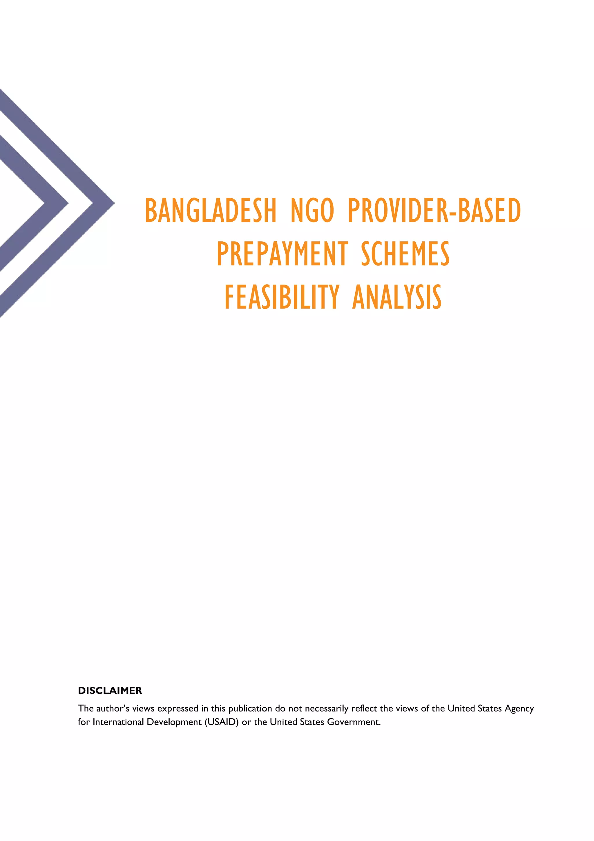 Bangladesh NGO Provider-Based Prepayment Schemes Feasibility Analysis | PDF