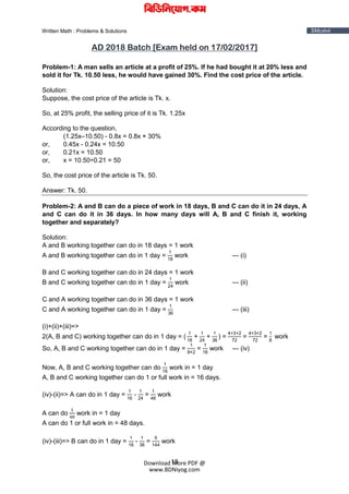 Bangladesh bank written maths 2010 2020 | PDF