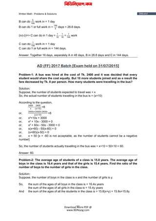 Bangladesh bank written maths 2010 2020 | PDF