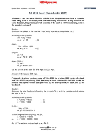 Bangladesh bank written maths 2010 2020 | PDF