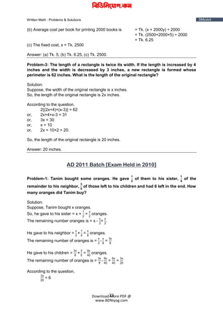Bangladesh bank written maths 2010 2020 | PDF