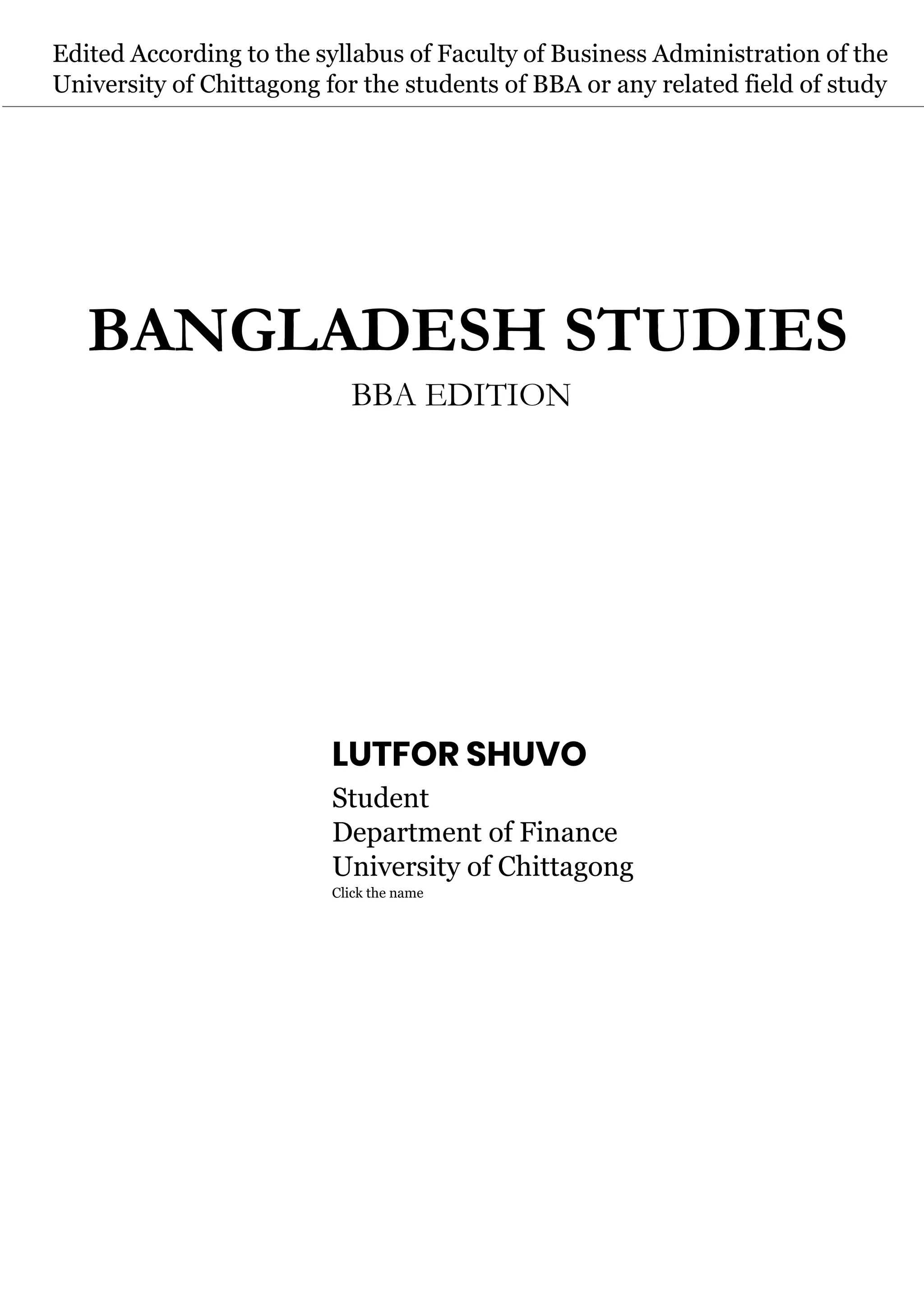Bangladesh Studies by Lutfor Shuvo | University of Chittagong | PDF