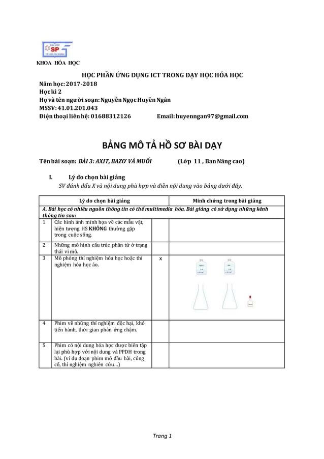 Bảng mô ta HSDH | DOCX