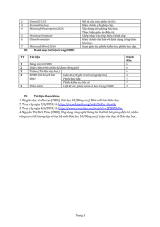 Bảng mô tả Hồ sơ bài dạy - Lưu huỳnh đioxit | DOCX
