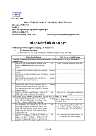 ICT Bảng mô tả hồ sơ bài dạy | PDF