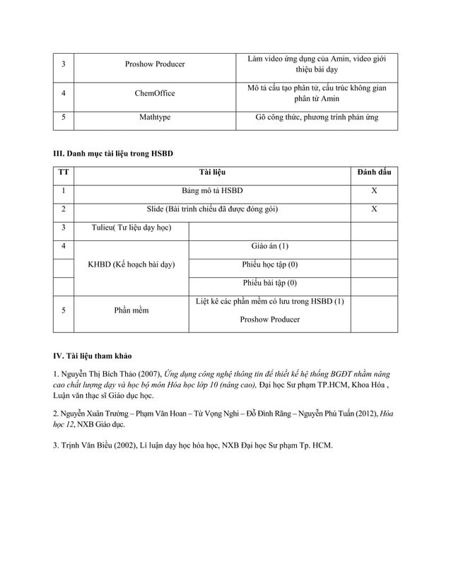 Bảng mô tả HSBD Amin | PDF