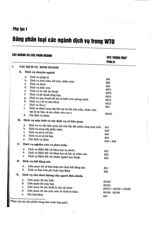 Bang phan loai cac nganh dich vu wto | PDF