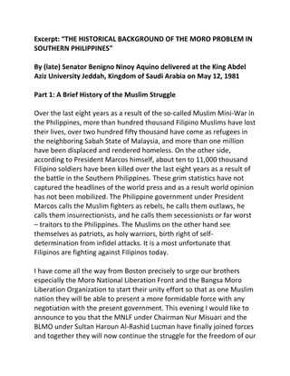 The "Moro Problem", according to Ninoy Aquino | PDF